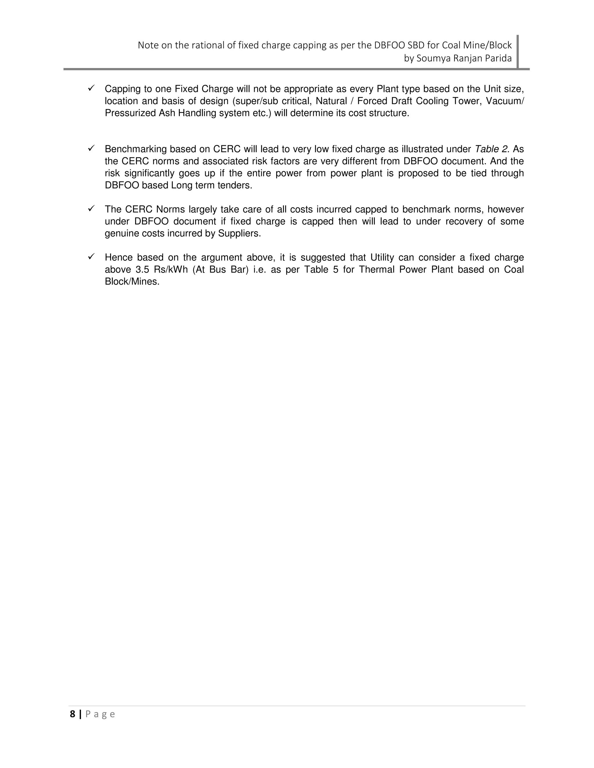 Rational of fixed charge capping as per the DBFOO document | PDF