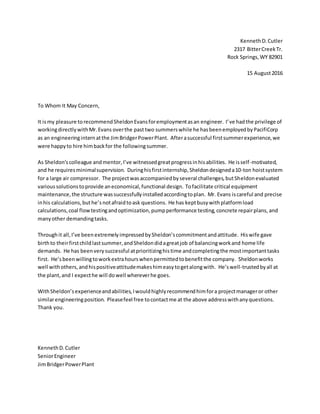 Sheldon Evans - Letter of Recommendation | DOCX