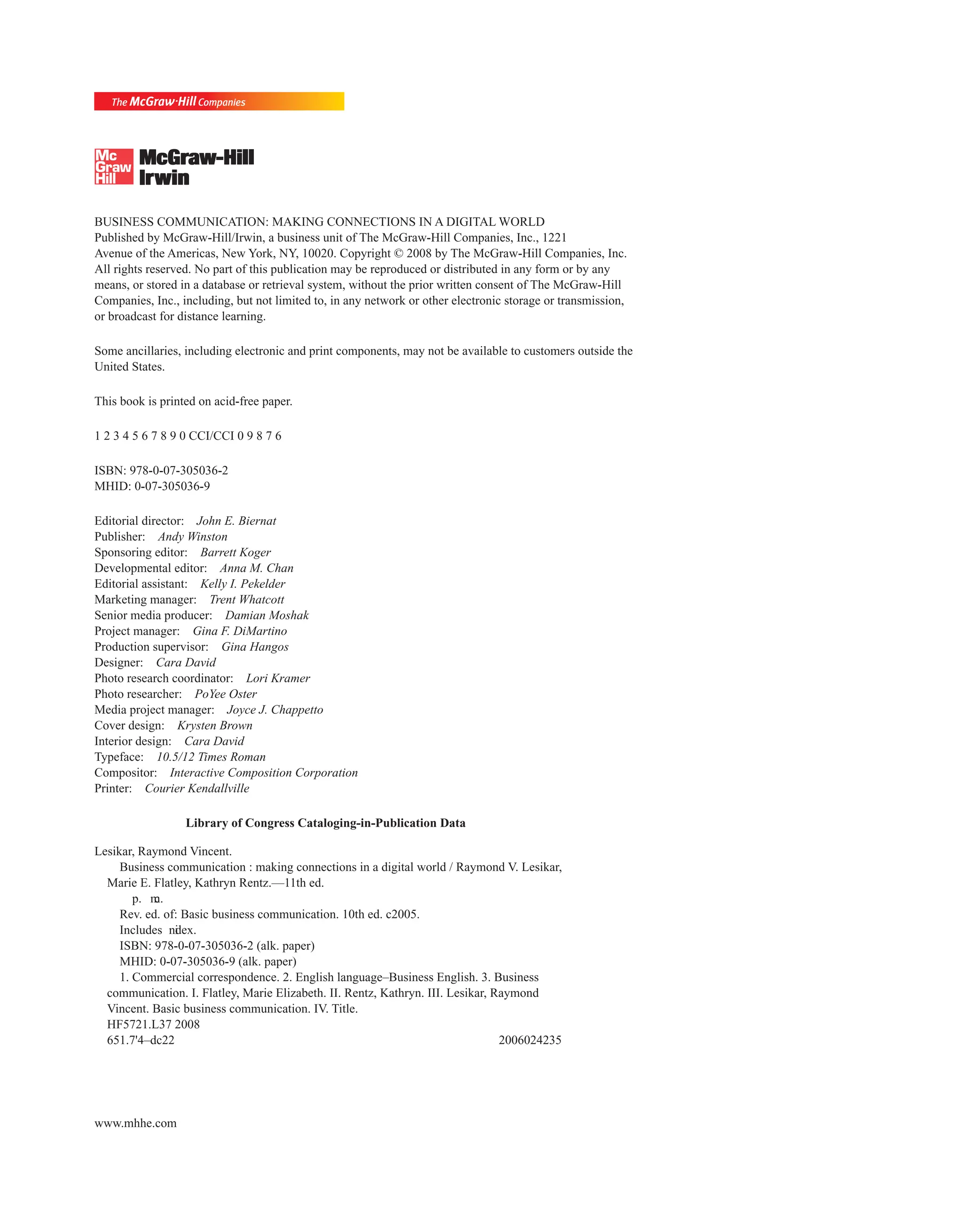 Basic Business Communications 11th Edition Raymond Vincent Lesikar | PDF