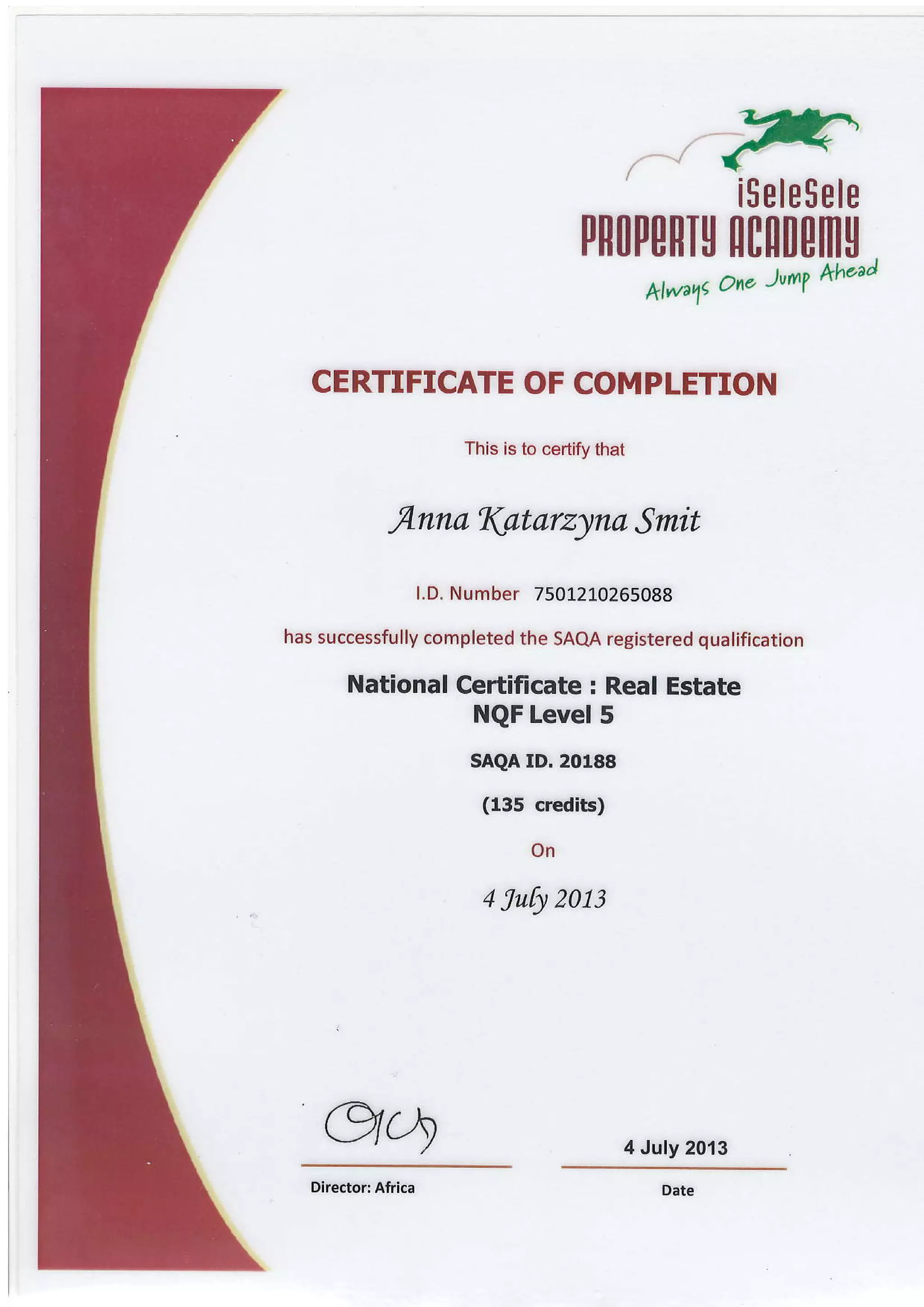 NQF5 COMPLETION CERTIFICATE.PDF | Africa Travel | Travel Locations
