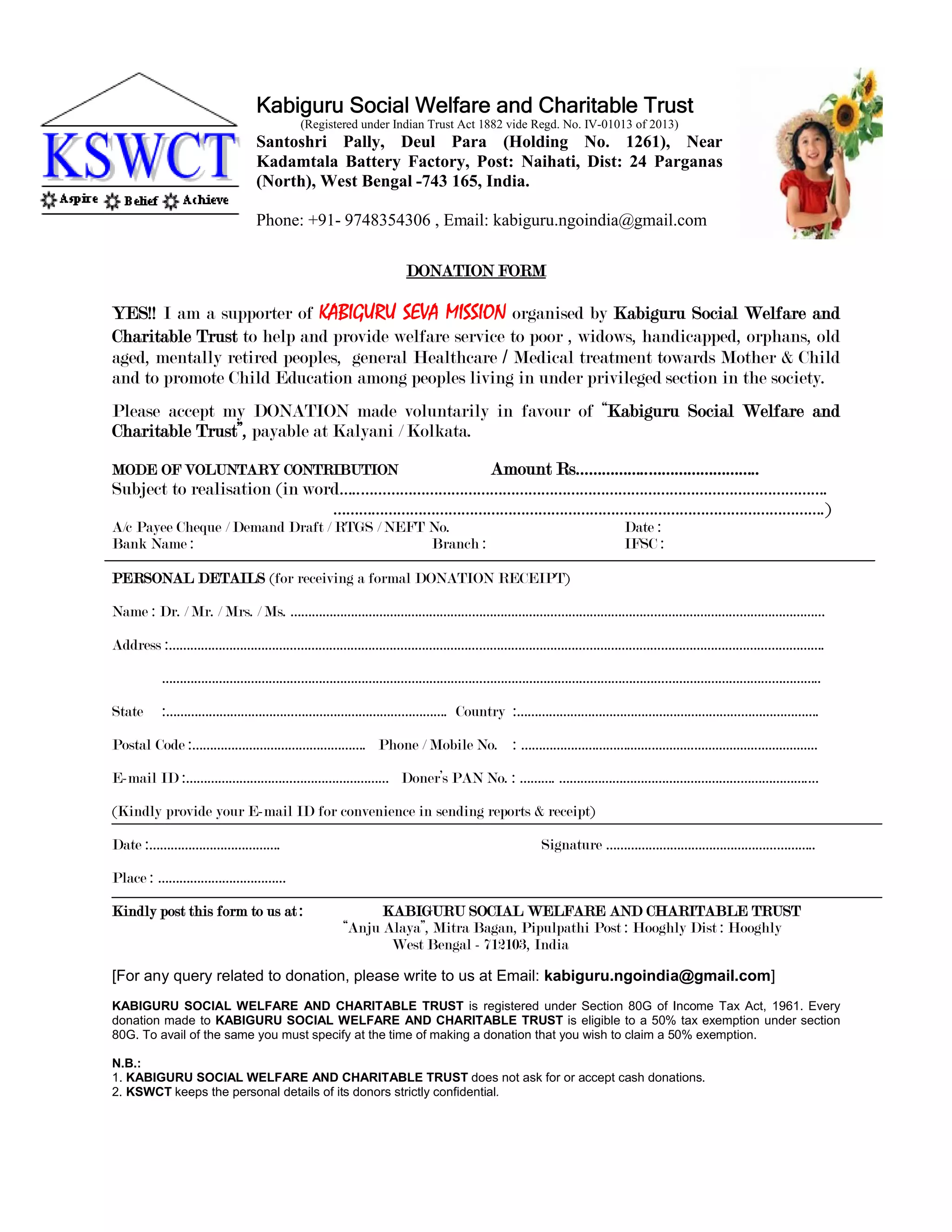 KSWCT-Donation & Membership Form | PDF