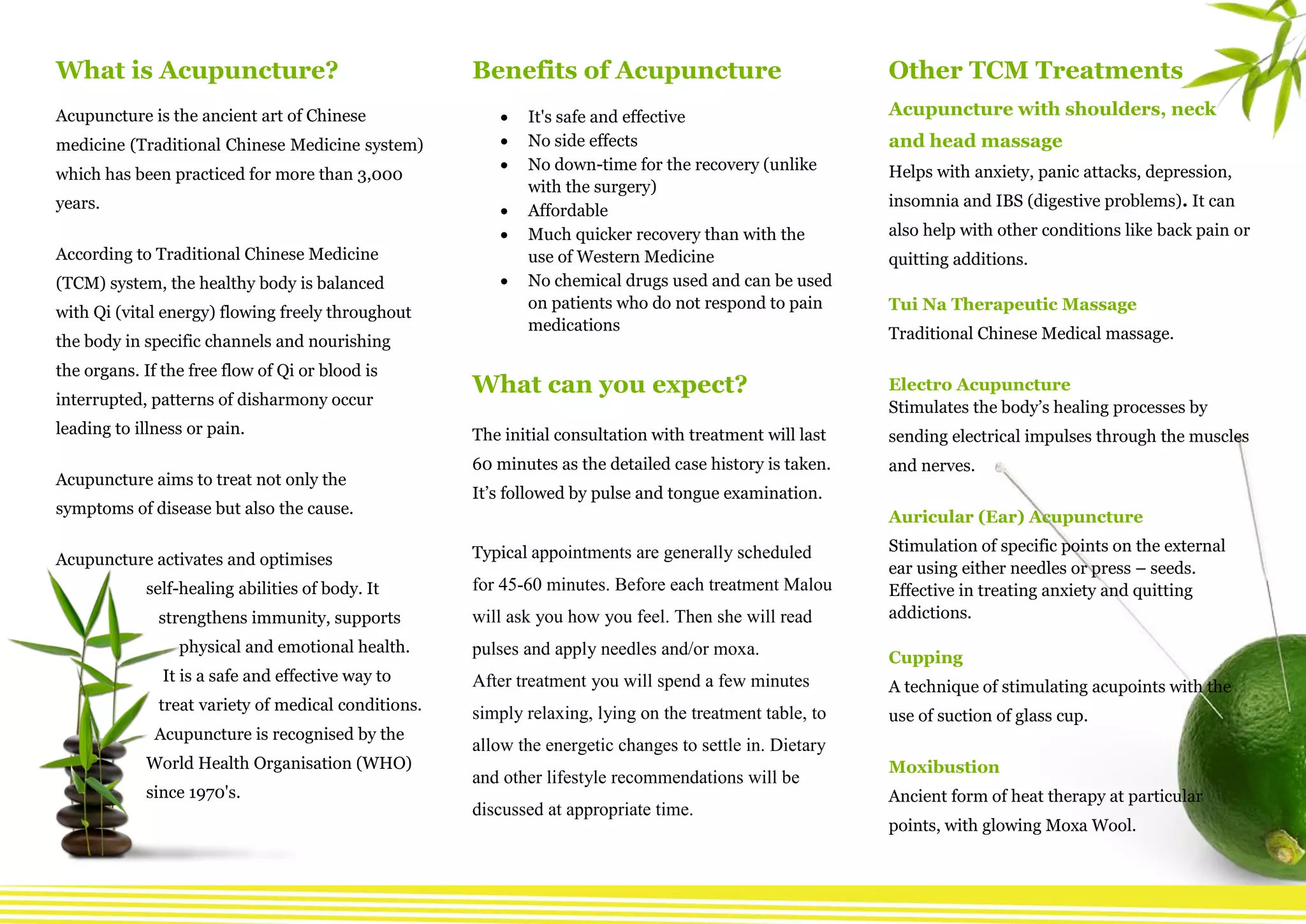 Malou Acupuncture Brochure | PDF | Physical Therapy | Wellness