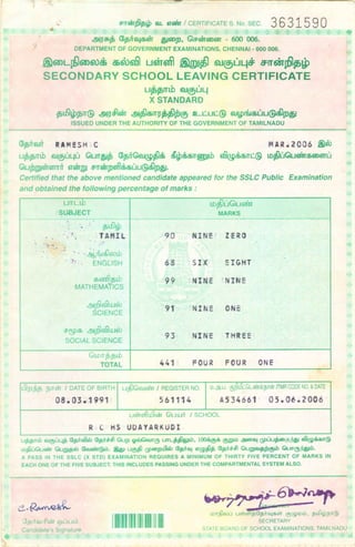 SSLC Mark Sheet | PDF