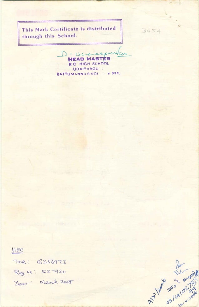 SSLC Mark Sheet | PDF