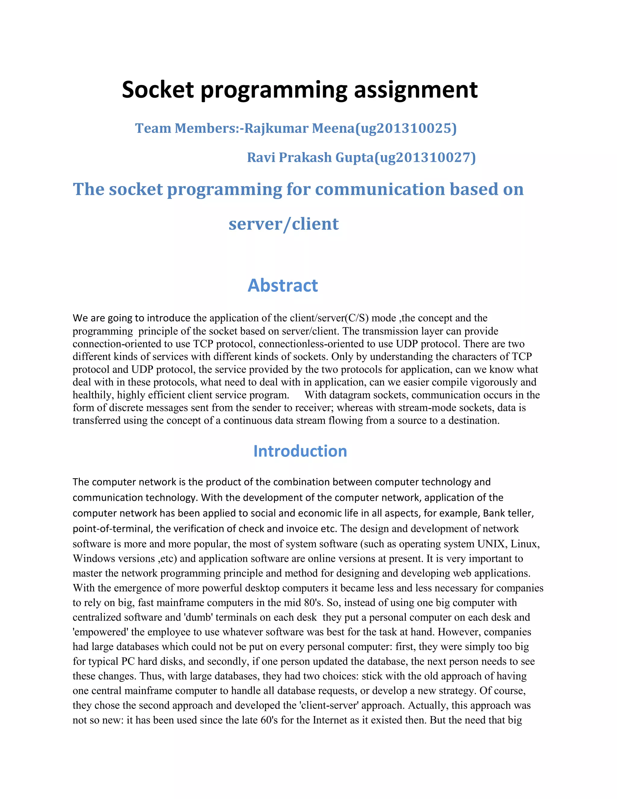 Socket programming assignment | PDF Socket programming assignment | PDF