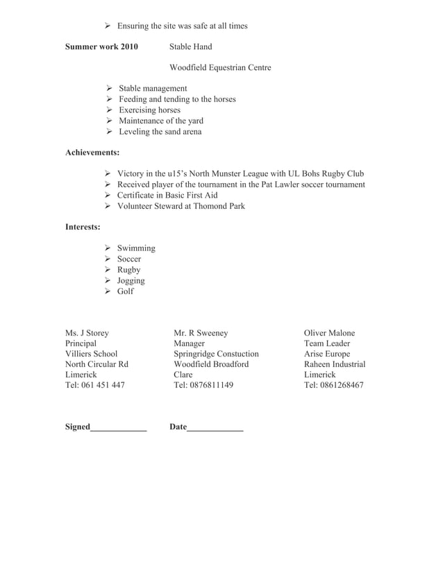 Ian Quin C.V | DOC | Careers