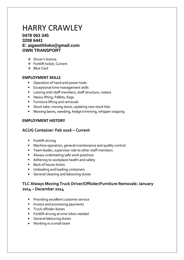 Harry Crawley Resume 2016 | PDF