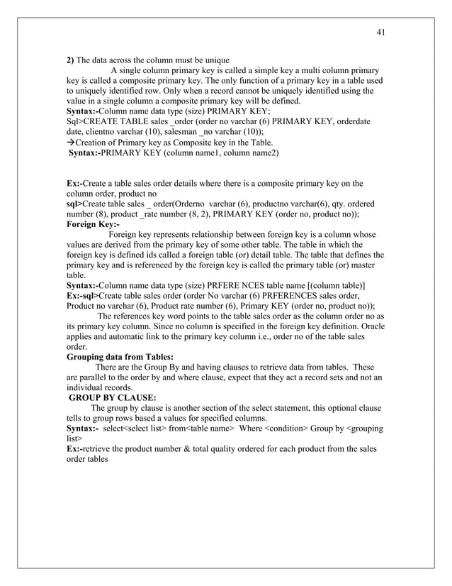 Rdbms Notes Doc Databases Computer Software And Applications