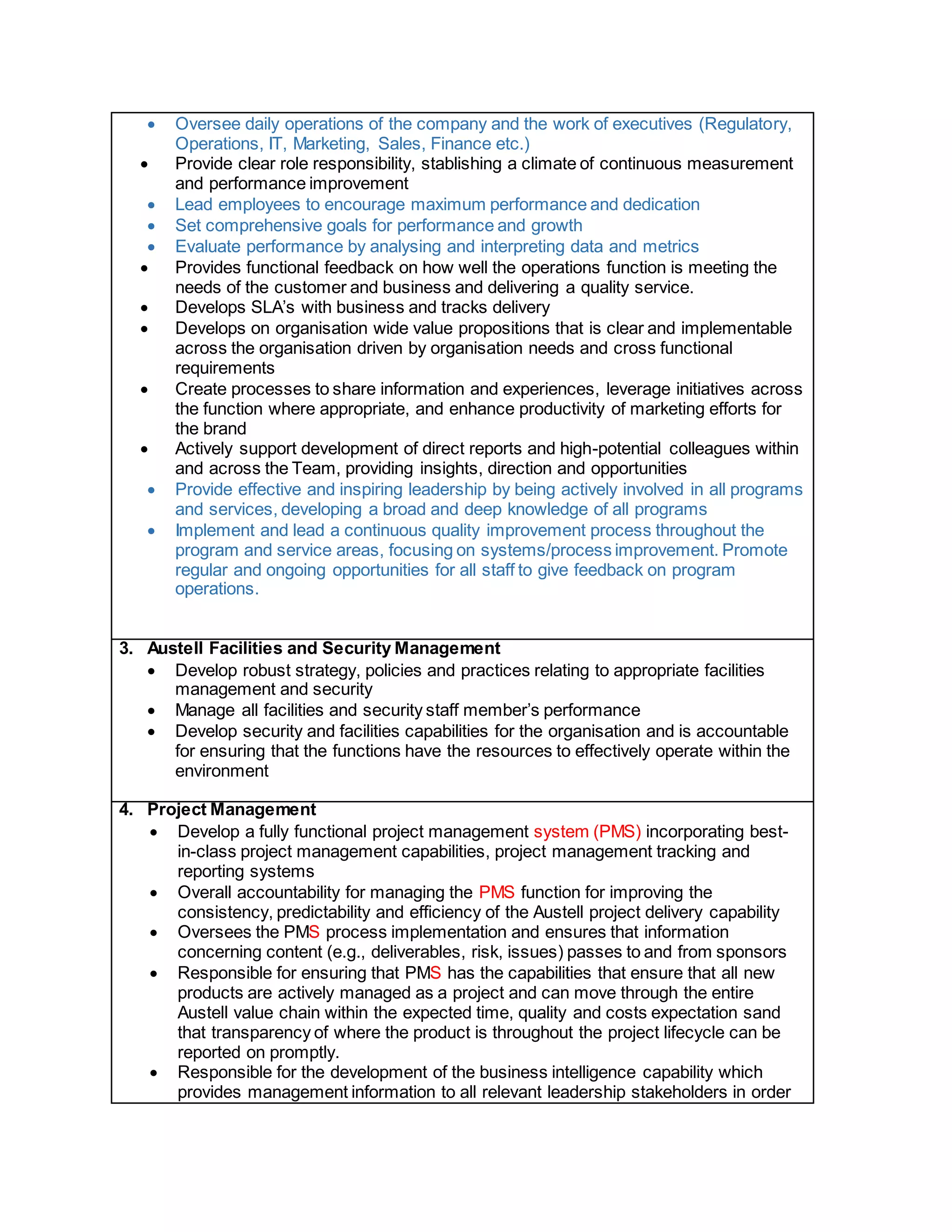 Chief Operating Officer Job Description | PDF