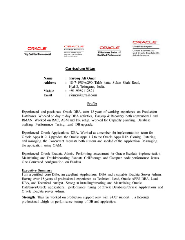 Farooq_Oracle_DBA_Updated. | DOCX | Databases | Computer Software and Applications