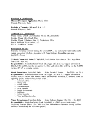 Farooq_Oracle_DBA_Updated. | DOCX | Databases | Computer Software and Applications