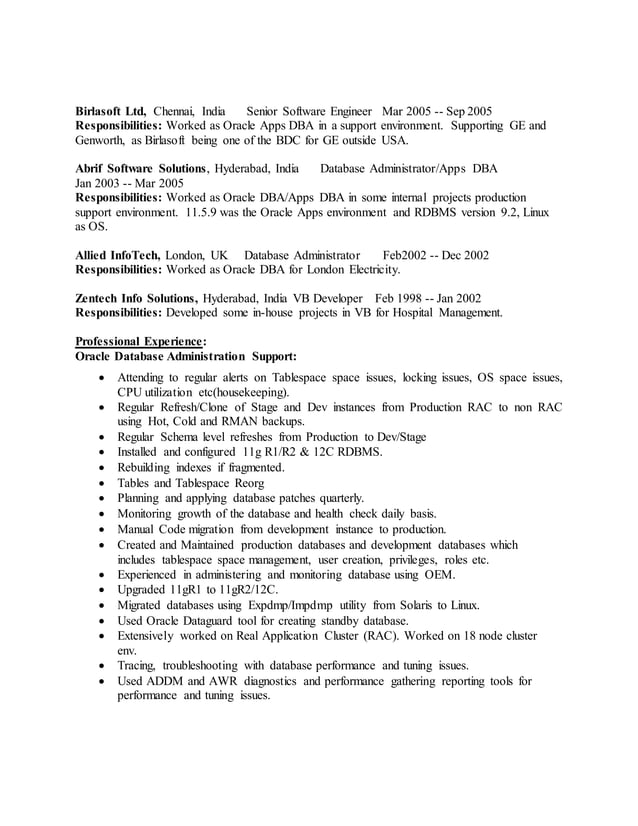 Farooq_Oracle_DBA_Updated. | DOCX | Databases | Computer Software and Applications