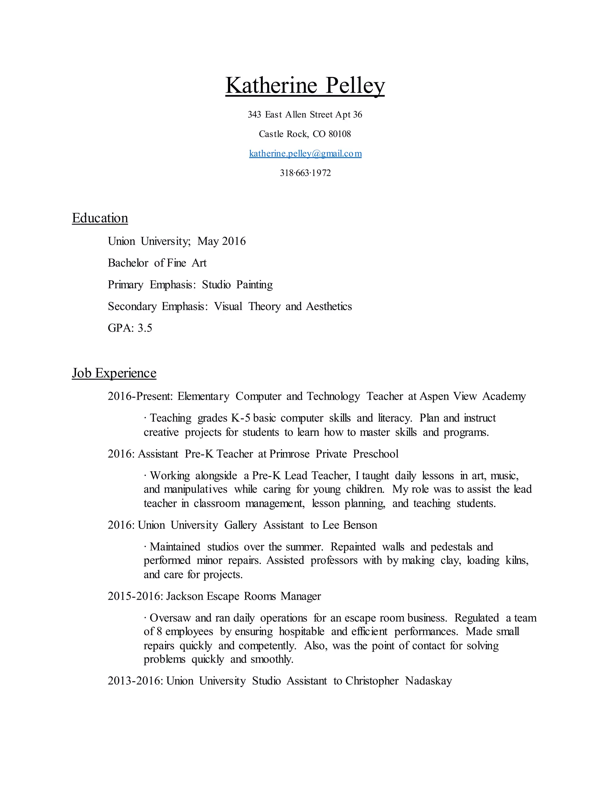 Katherine Pelley Resume | DOCX | Education