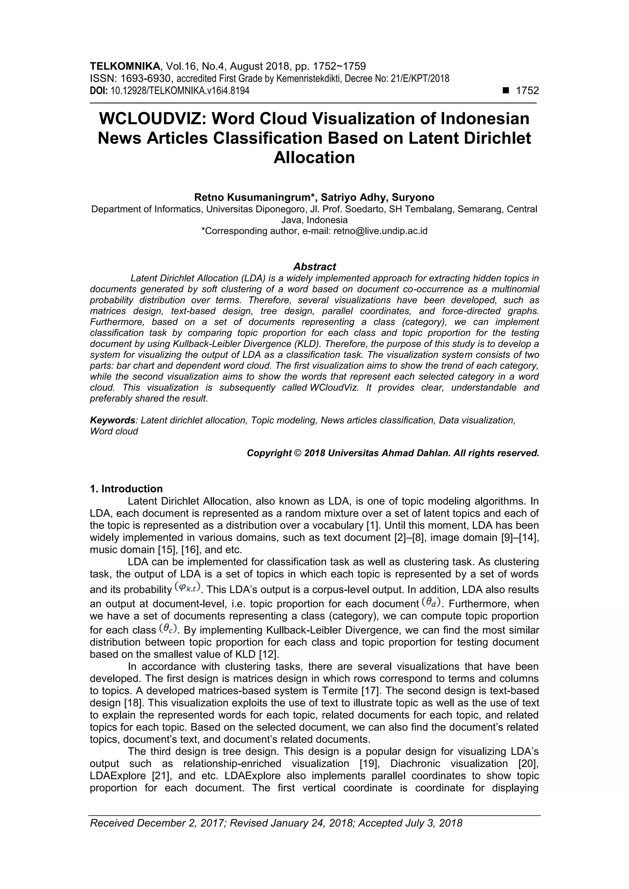 Wcloudviz Word Cloud Visualization Of Indonesian News Articles Classification Based On Latent