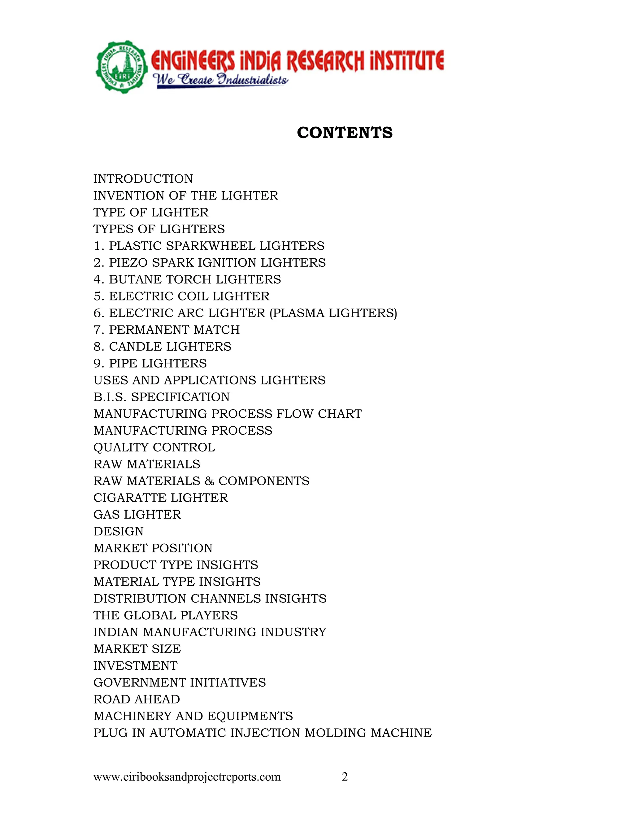 Detailed Project Report on ELECTRONIC CIGARETTES & GAS LIGHTER ...