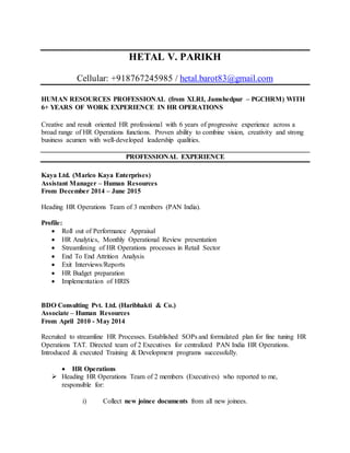 Hetal V. Parikh Resume | DOCX