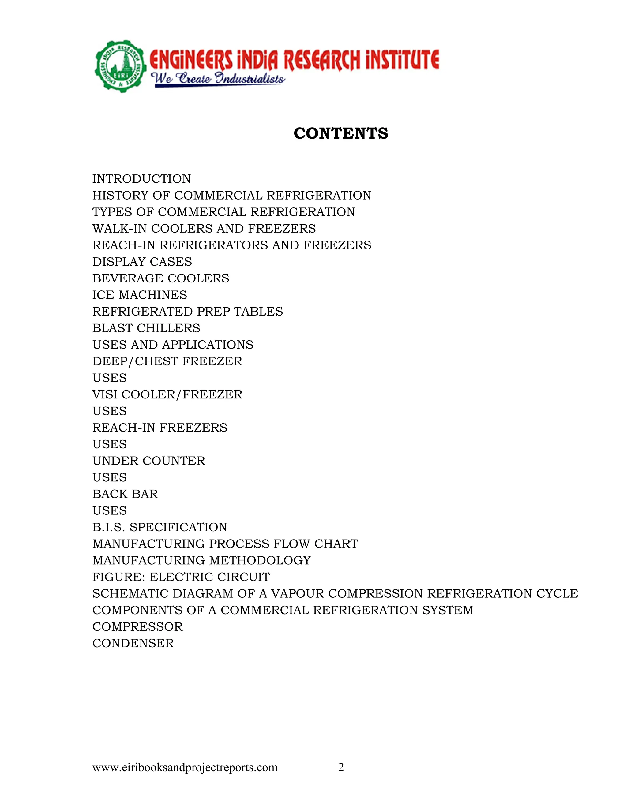 Detailed Project Report on COMMERCIAL REFRIGERATION MANUFACTURING PLANT ...