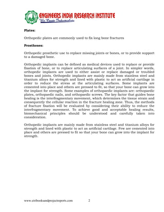 Detailed Project Report on ORTHOPAEDIC IMPLANTS AND INSTRUMENTS PLATES ...