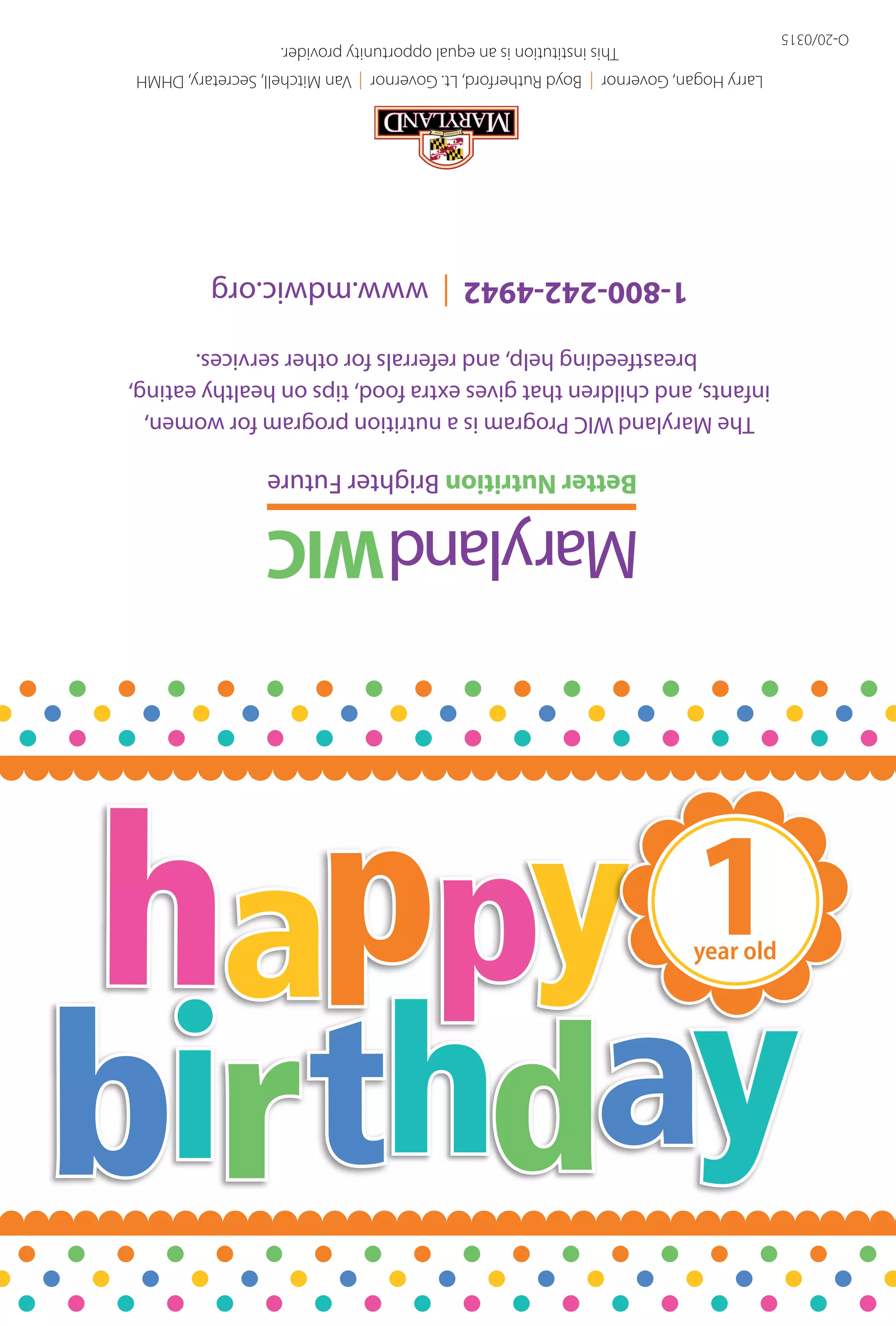 Maryland WIC Outreach Birthday Card One Year Old - English | PDF