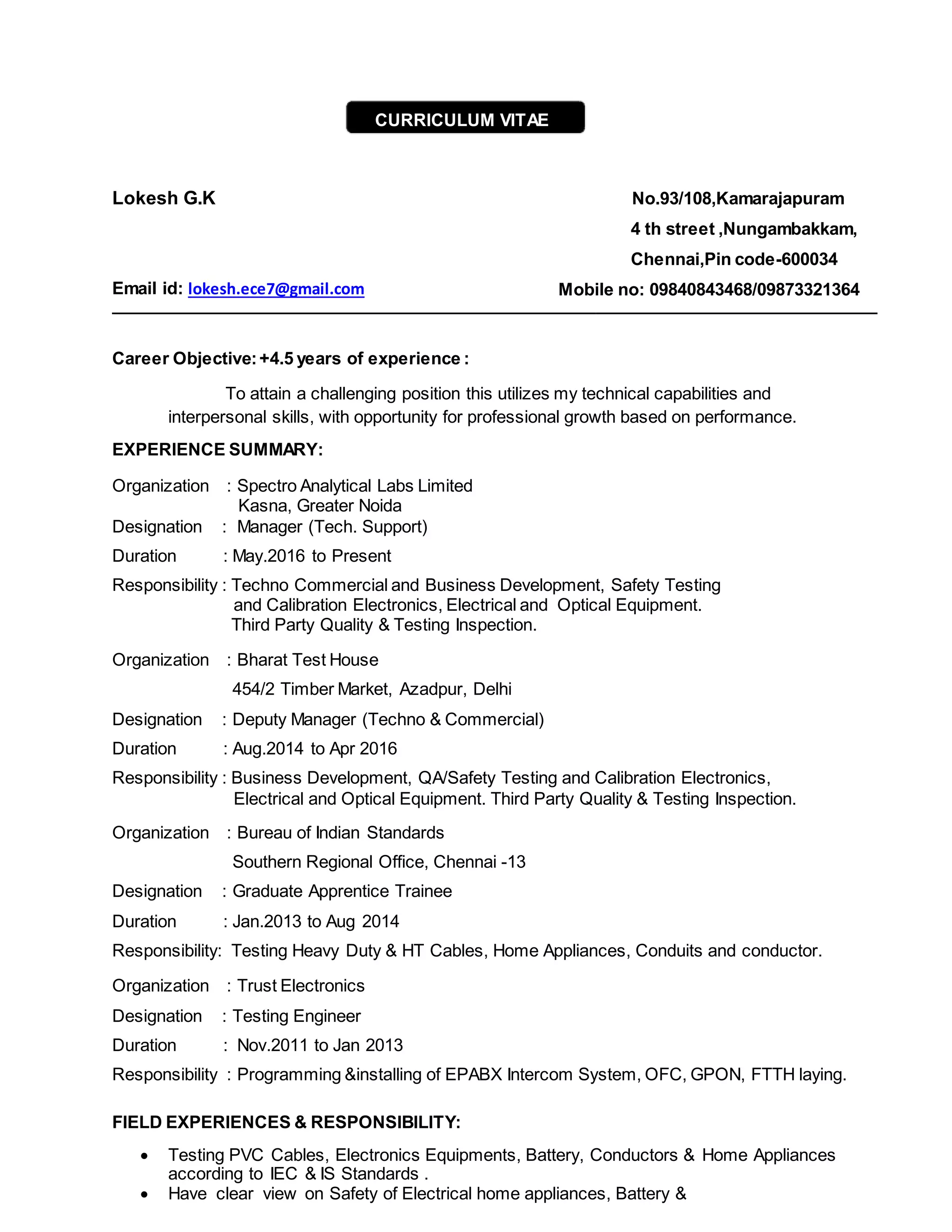 (632208982) lokesh_new_res | DOCX | Manufacturing Industry | Industries