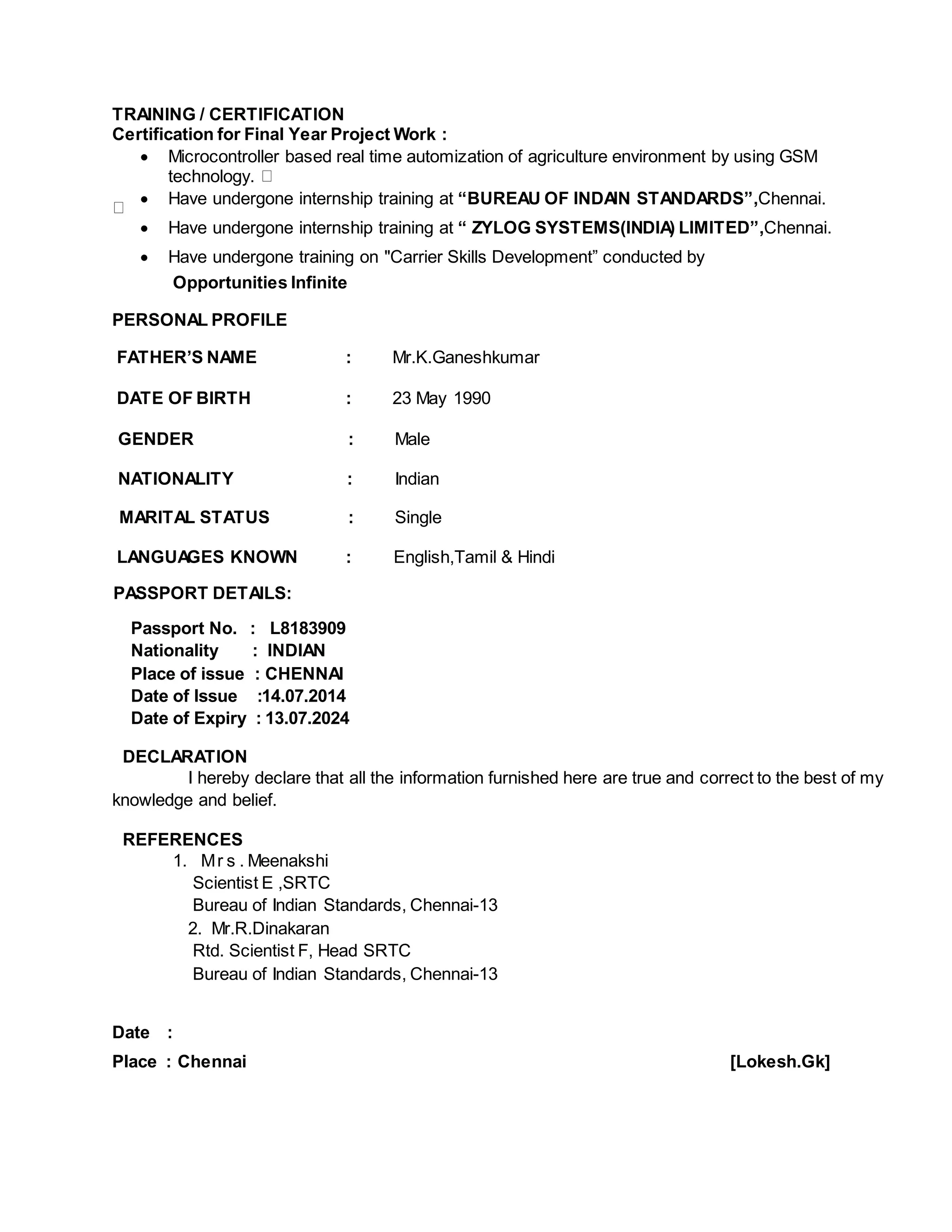 (632208982) lokesh_new_res | DOCX | Manufacturing Industry | Industries