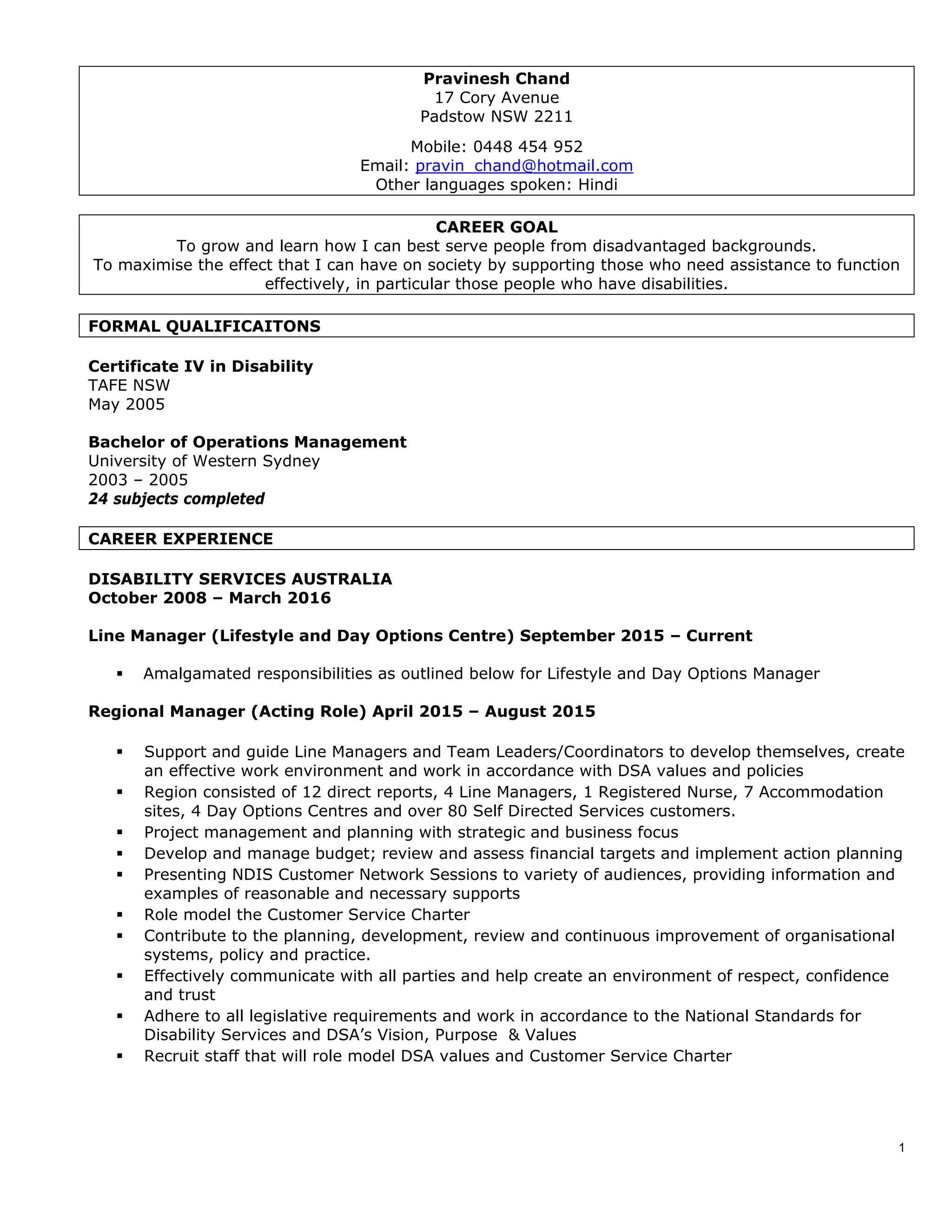 Pravin Chand Resume 2016 pdf | PDF