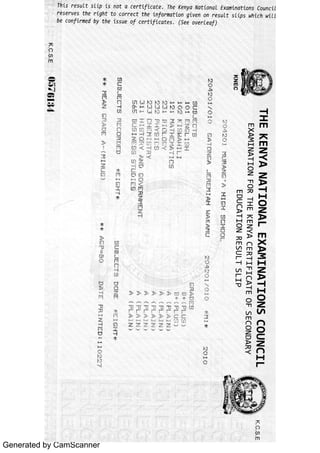 KCSE RESULT SLIP | PDF