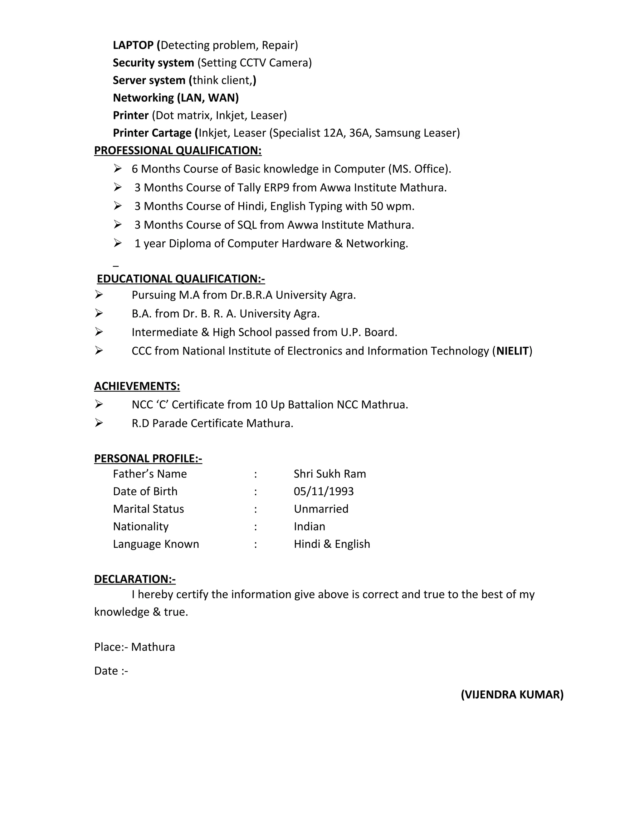 vijendra resume 2015 | DOC