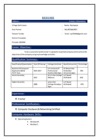 Resume of Raj In Complet | PDF