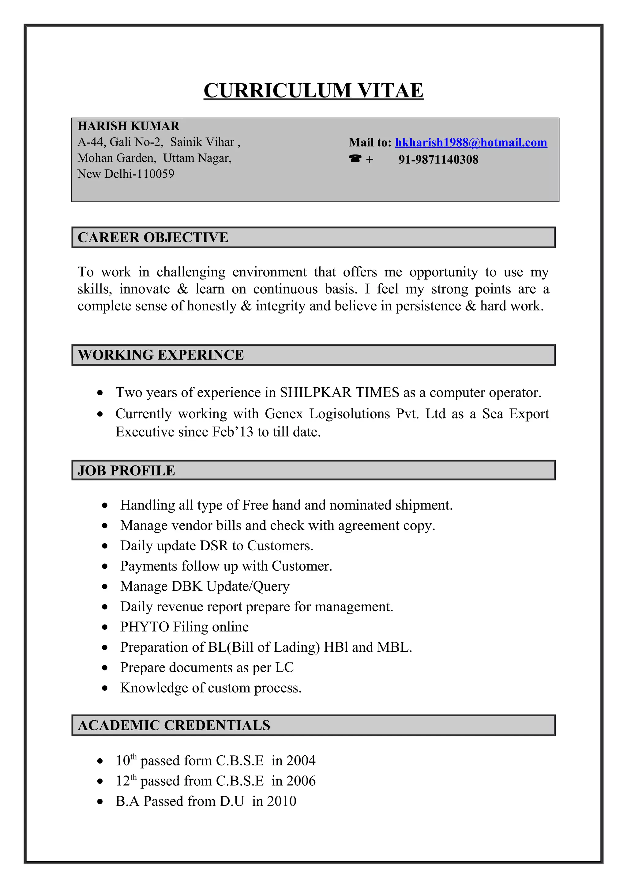 HARISH KUMAR NEW | DOC | Technology & Computing