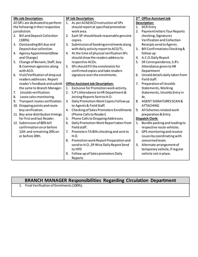 Circulation Dept Roles & Responsibilities with new process | PDF
