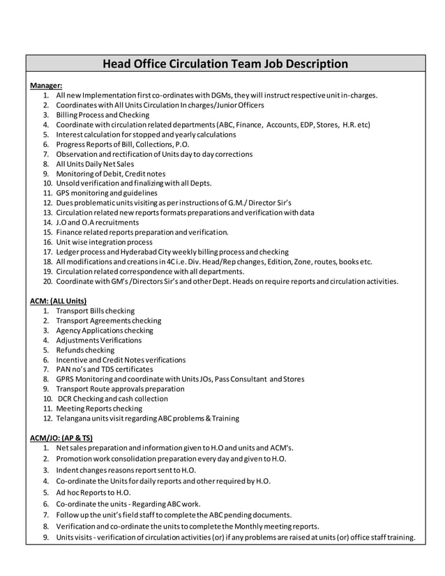 Circulation Dept Roles & Responsibilities with new process | PDF