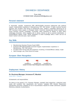 CV-ERPFunctionalConsultant-Dnyanesh-09Nov2016 | PDF