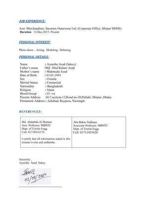 Resume of Ayeesha Azad (PDF) | PDF
