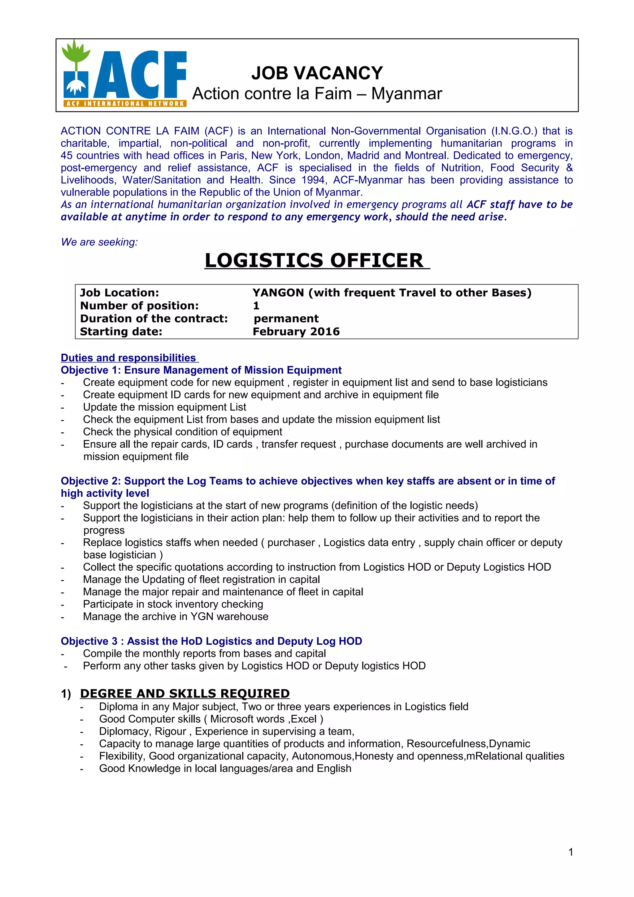 ACF_Job Vacancy Log officer_YGN | DOC