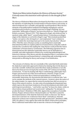 Dialectical Materialism Explains the History of Human Society | PDF