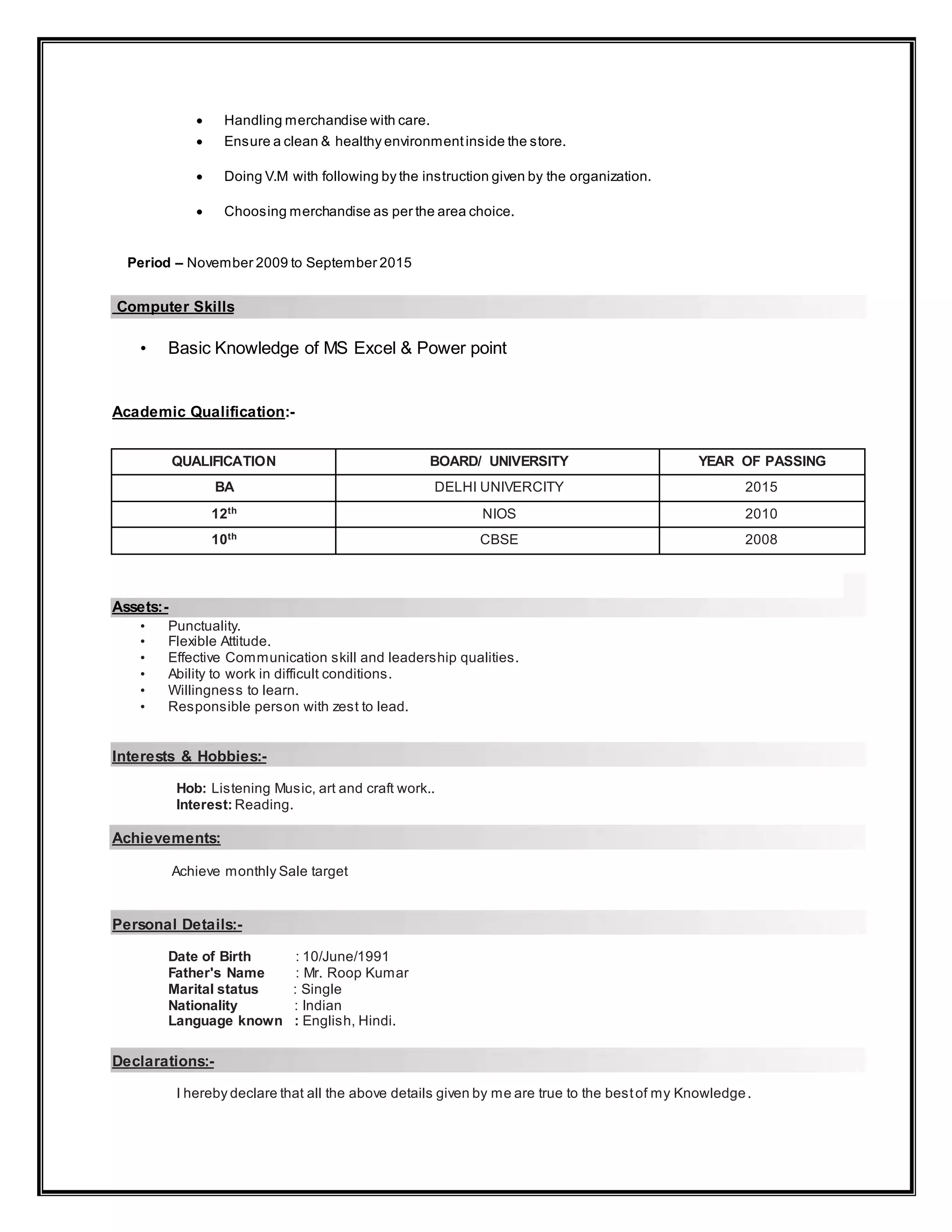 New C.V Sumit kumar | DOCX | Business and Finance