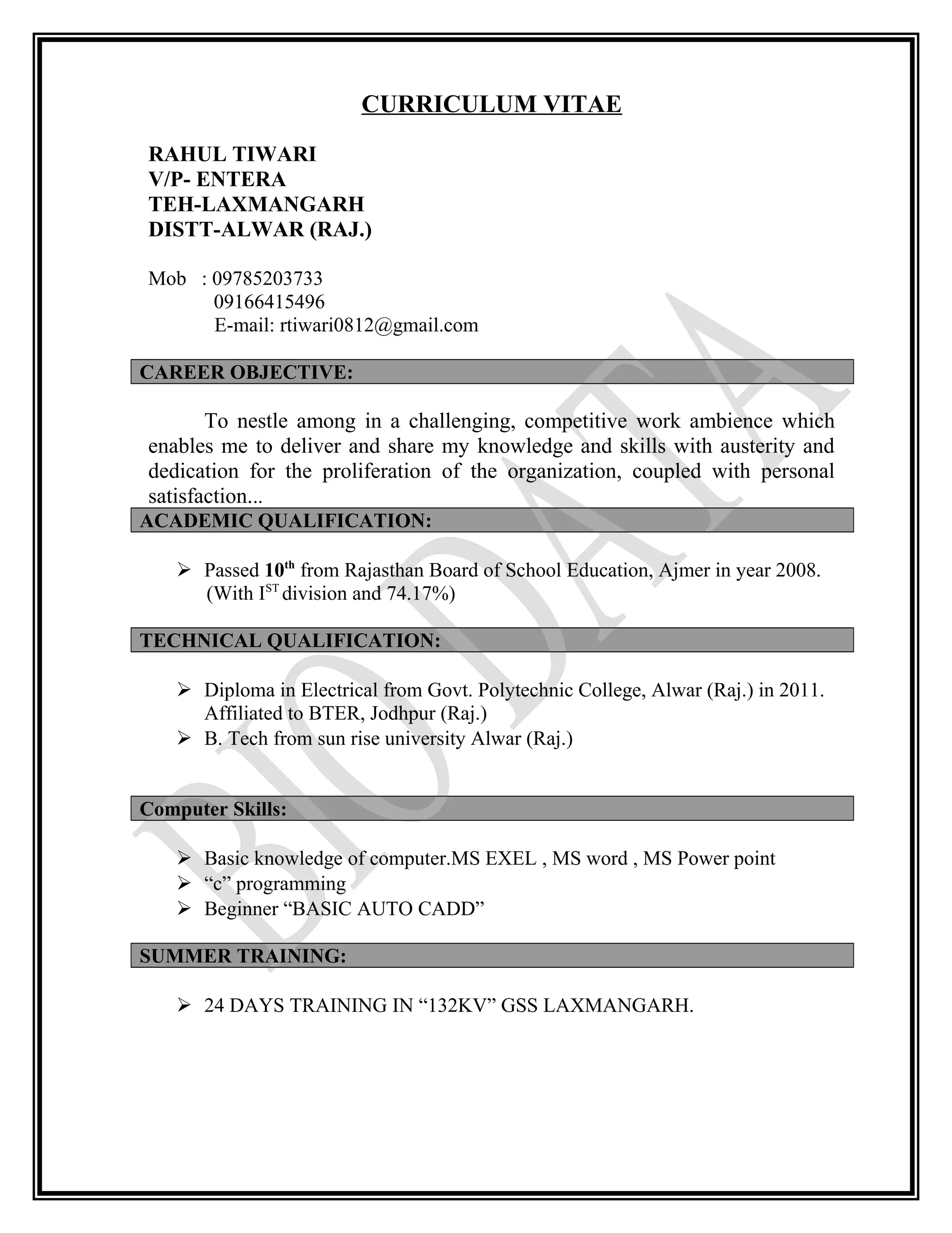 Rahul Tiwari CV (1) | PDF
