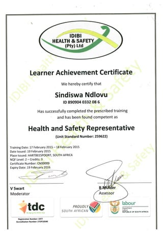 Health and Safety Representative Certificate | PDF