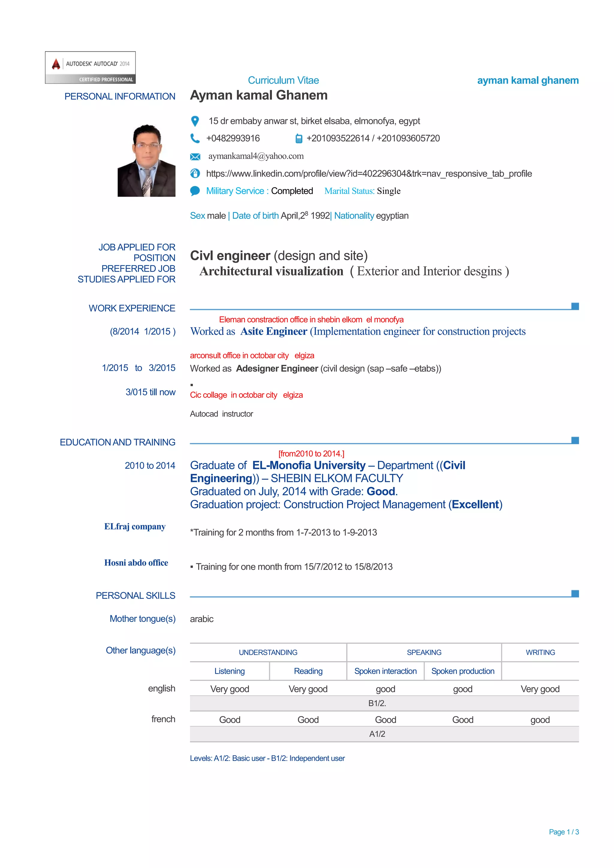 Ayman Kamal Ghanem CV | PDF
