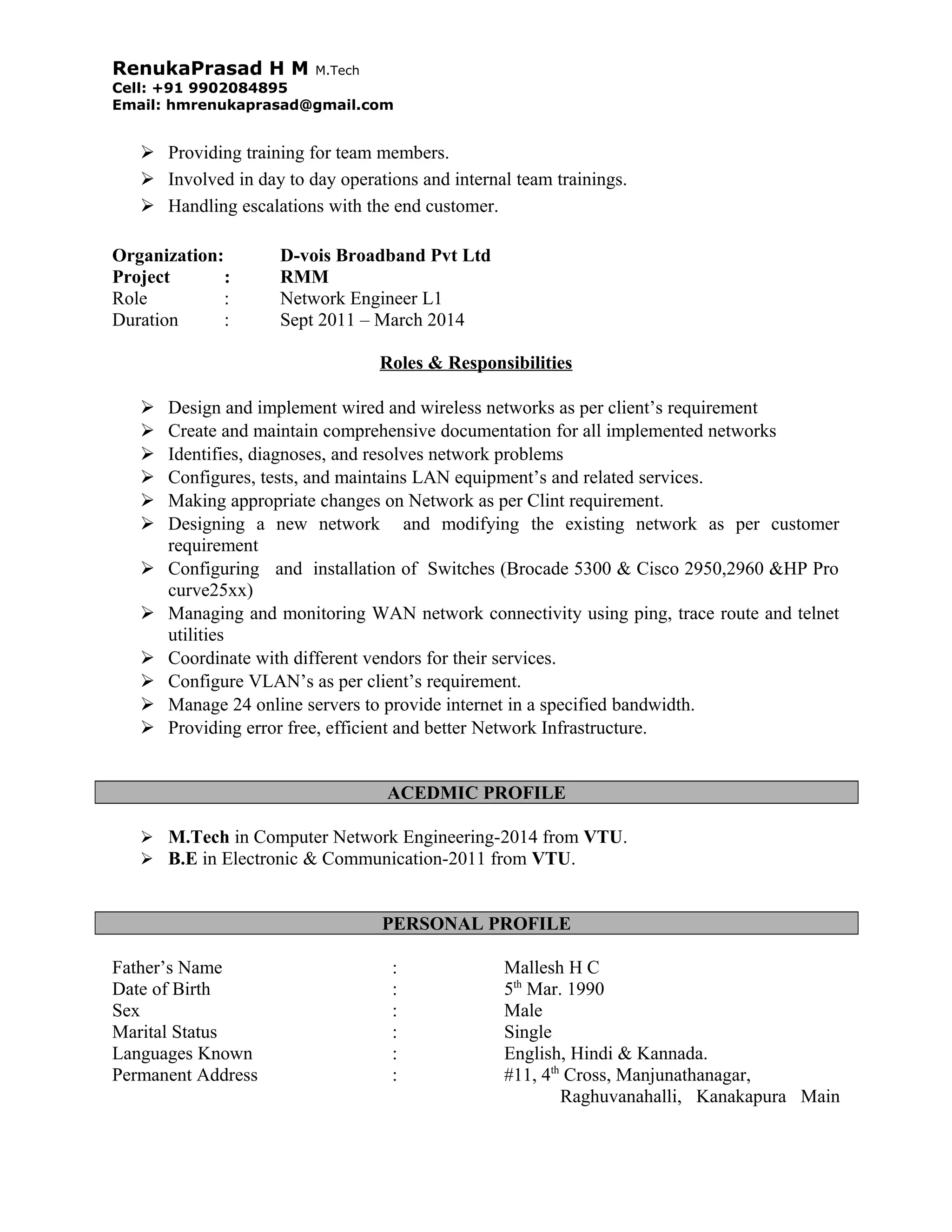 Renuka Prasad CV | PDF