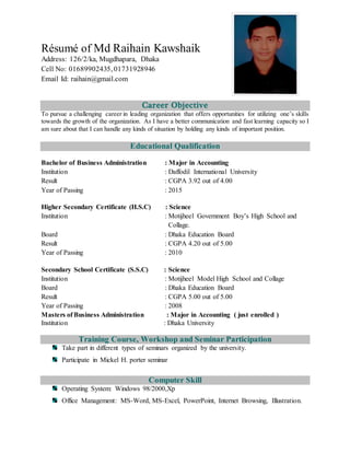 raihain cv | DOCX | Business Administration | Business