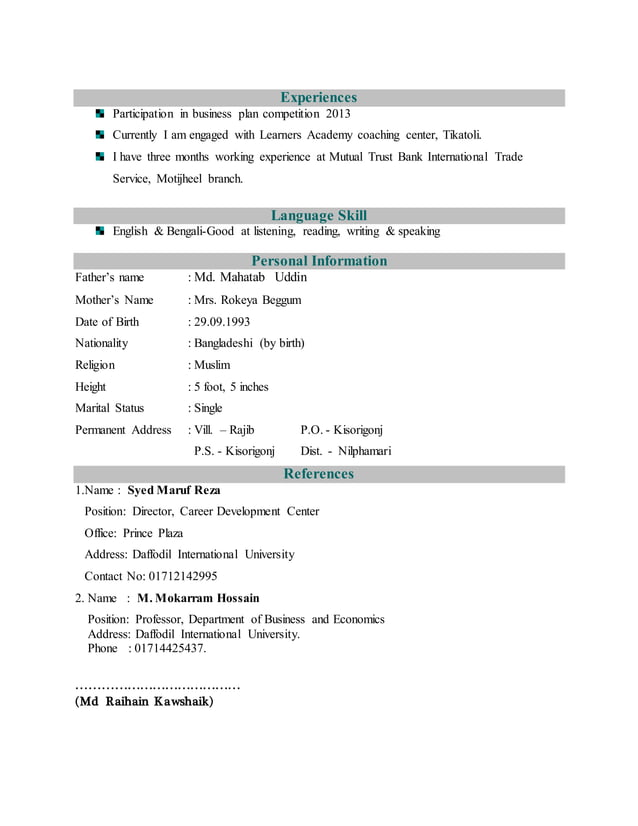 raihain cv | DOCX | Business Administration | Business