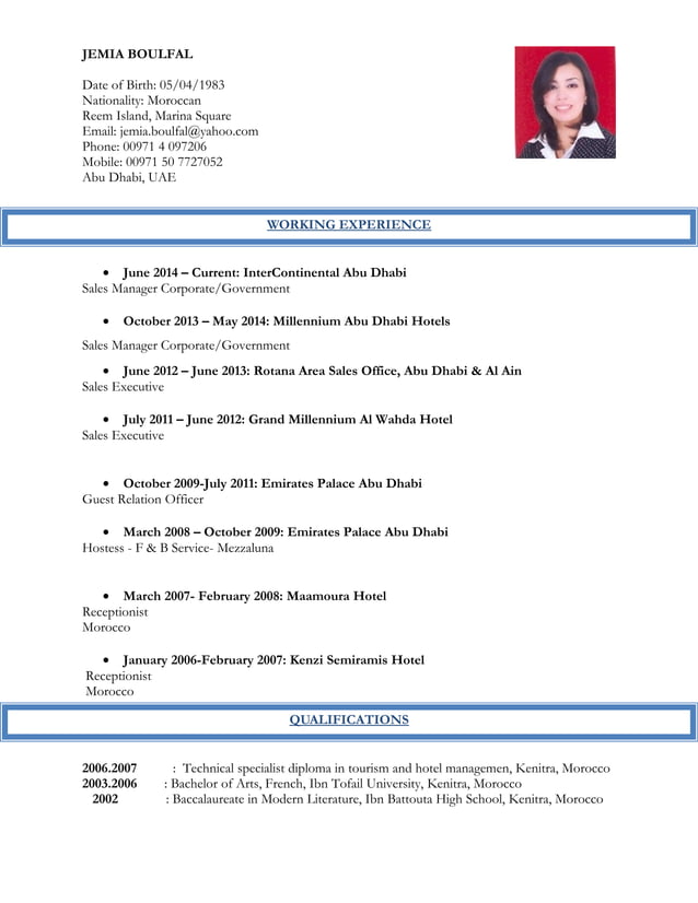 JEMIA BOULFAL CV | DOC | Hotel Properties | Real Estate