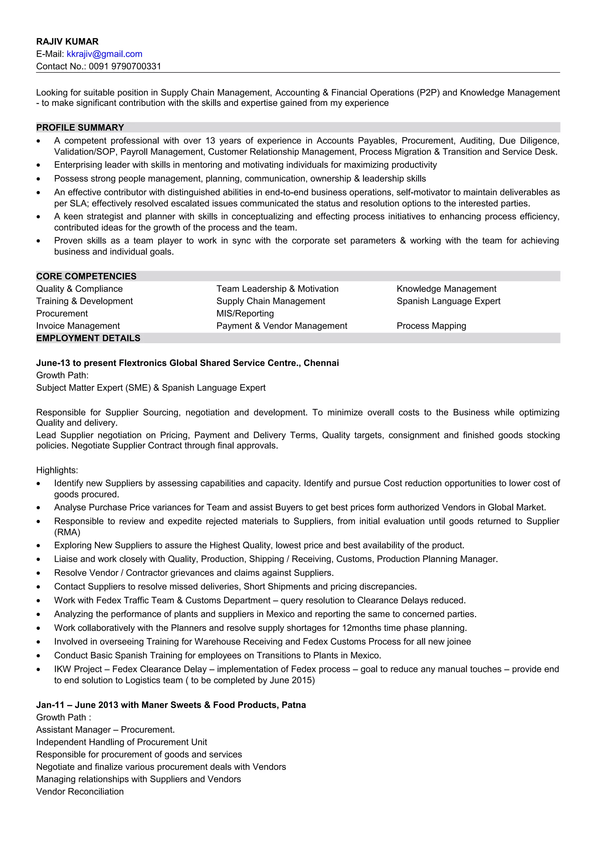 Resume-Rajiv Kumar -Esp. | PDF