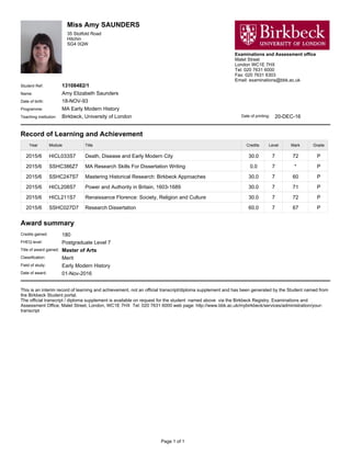 Birkbeck Transcript | PDF