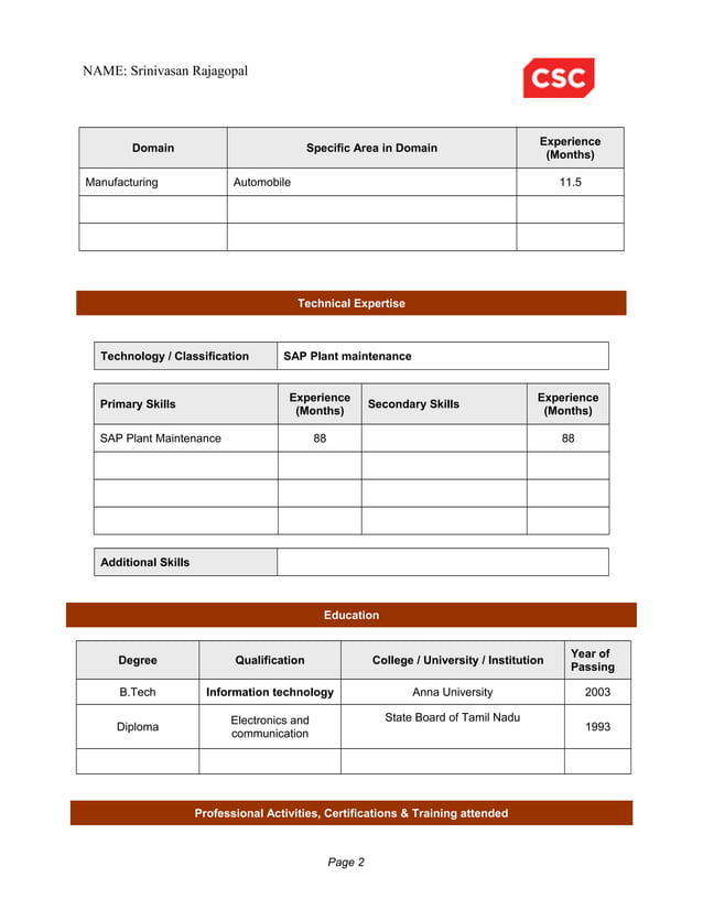 Srinivasan Rajagopal_CV | DOC | IT and Internet Support | Internet