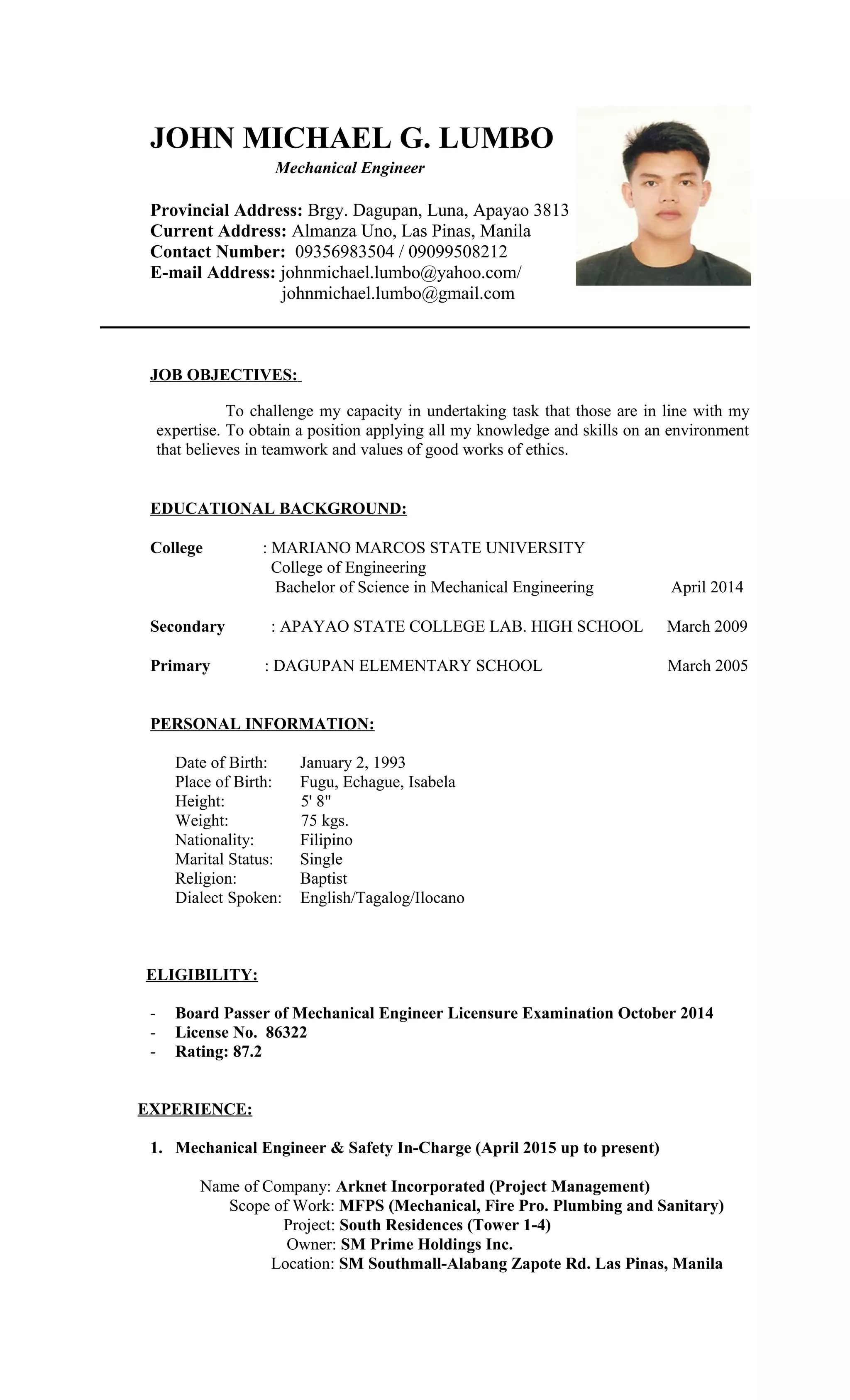 John Michael G. Lumbo RESUME 2016_09_06 | DOC