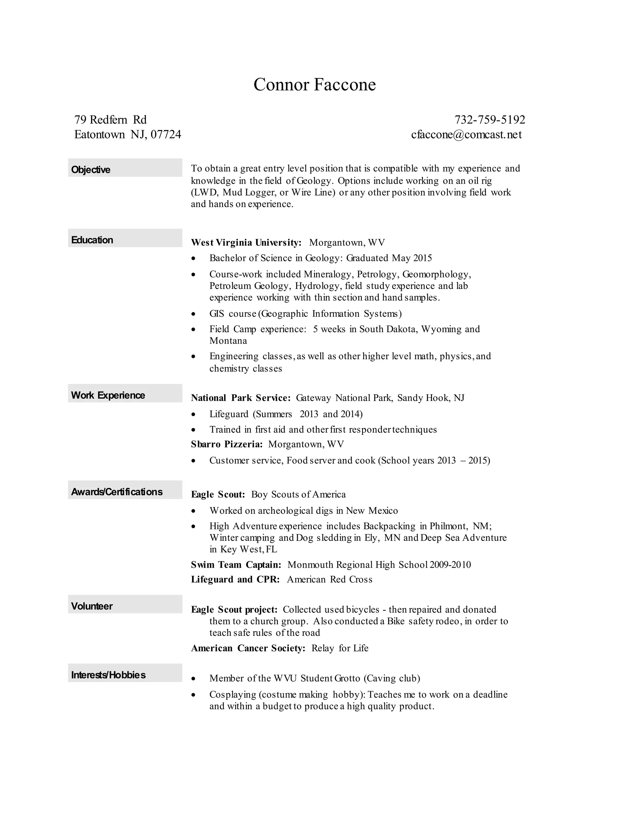 Connor Faccones Resume | DOCX