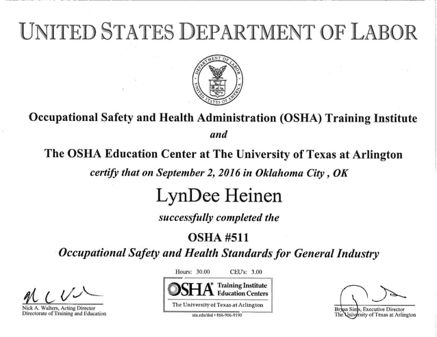 OSHA 511 Certificate | PDF